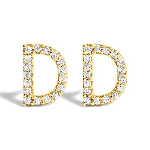 HAUS OF BRILLIANCE 10k Gold 1/10 Cttw Diamond Initial Stud Earring - Yellow Gold | D